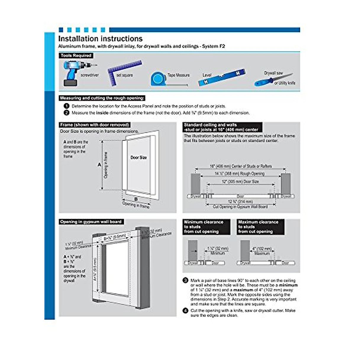 24"X 36" Access Panel with 1/2" Drywall Inlay - F2