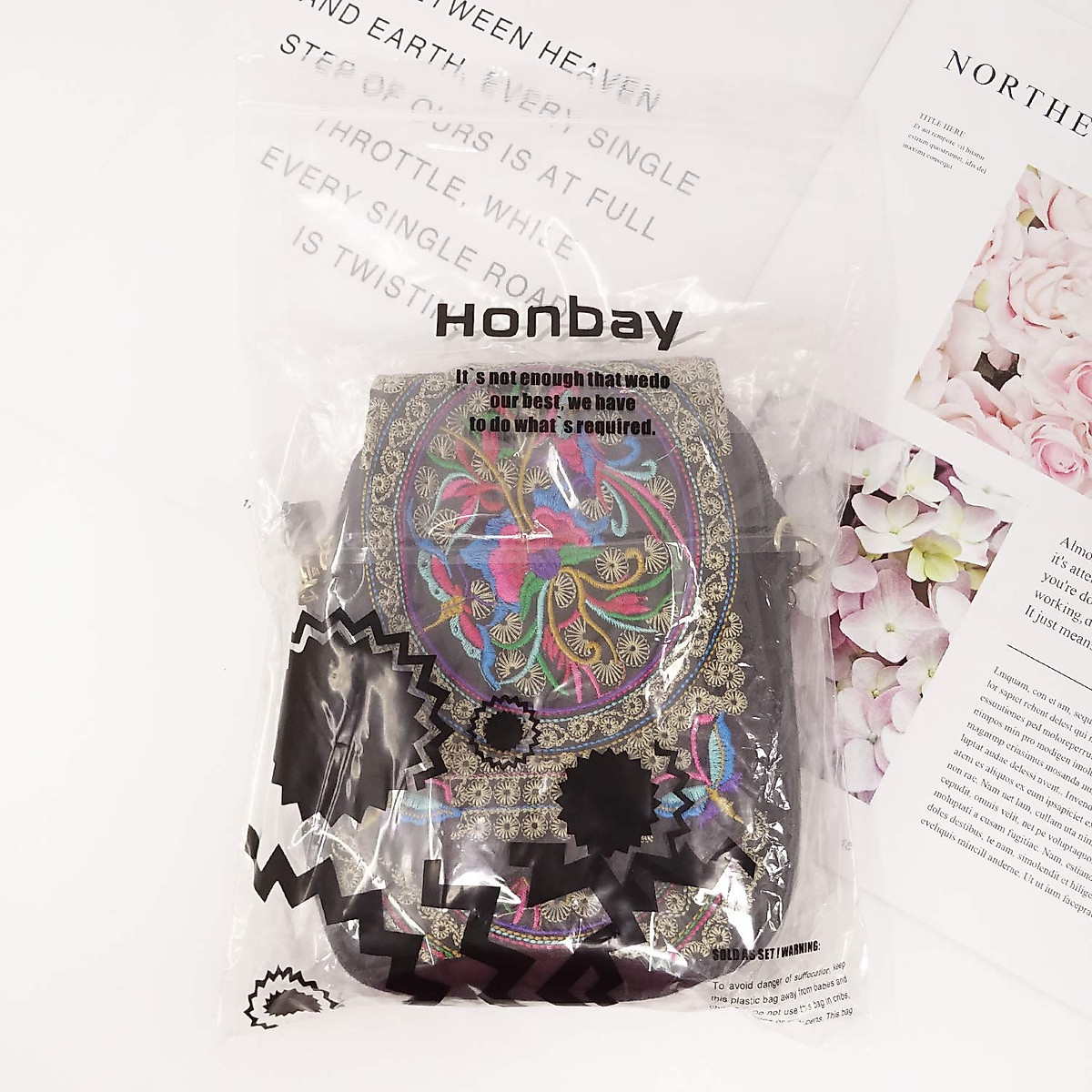 Honbay Yunnan Ethnic Style Handmade Embroidered Crossbody Bag Mini Flip Canvas Shoulder Bag for Women and Girls