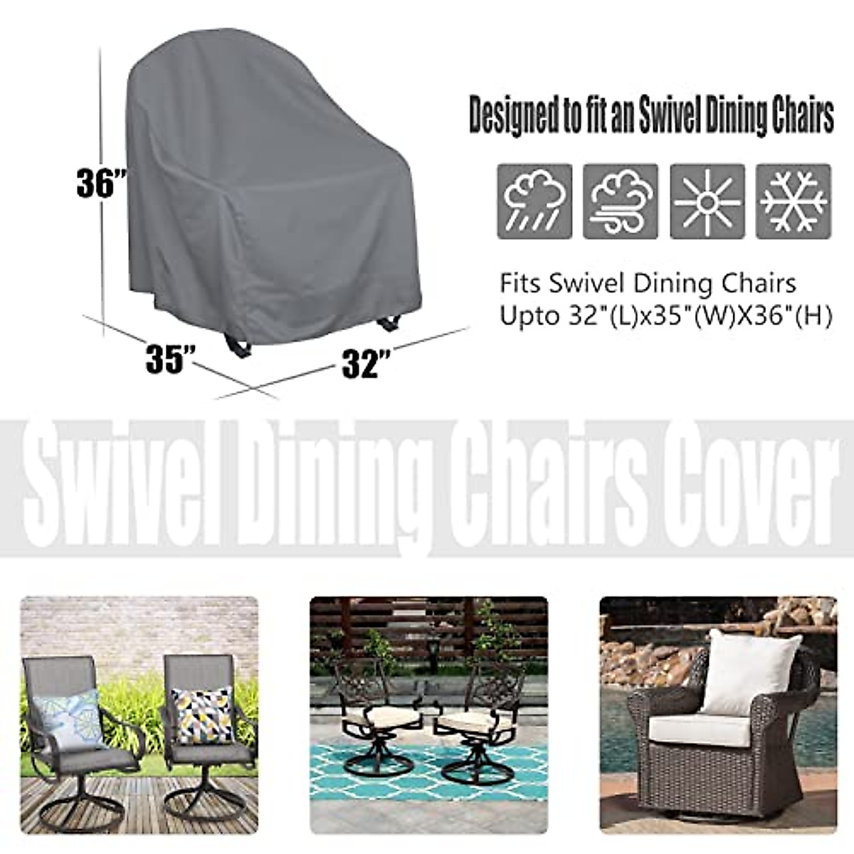 ZILOMI Outdoor Swivel Lounge Chair Cover 2 Pack, Fits Most Lawn Patio Chairs / Swivel Dining Chair (32'' Lx35'' Wx36'' H) ,480D Oxford Cloth Water-Resistant,Gray