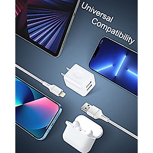 Apple Charger Kits for iPhone 14 Pro Max 14Pro 14 Plus 13Pro 13 12 11 SE 10 XR X XS 8 7 6 6s Plus, Dual USB Charger Block with USB to Lightning Cable, 2.1amp travel wall plug adapter+USB lighting cord