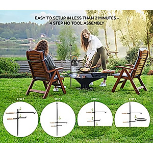 Campfire Grill Grate Fire Pit Grill Grate Open Fire Cooking Equipment Swivel Campfire Grill with Heat Resistant Adjustable Griddle Plate to Cook Food Over Open Camp Fire for Outdoor Camping BBQ Black