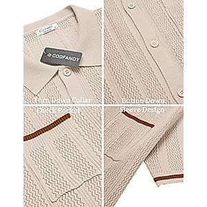 COOFANDY Knit Polo Shirts Short Sleeve for Men Summer Casual Beach Button Down Shirt Light Brown