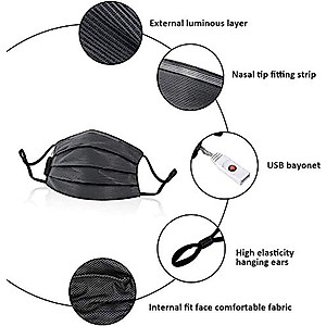 Red Urchin 7 Color Lights LED Light Up Face Mask Glowing Luminous Dust Mask for Party Festival Rave Dancing Includes Rechargeable USB Battery (Black)