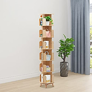 WETUSSEX 6 Tier Rotating Bookshelf, 360 Display Rotating Floor Standing Bookcase Storage Rack for Kids&Adults, Multi-Functional Bookshelf Organizer Stand (6Tier)
