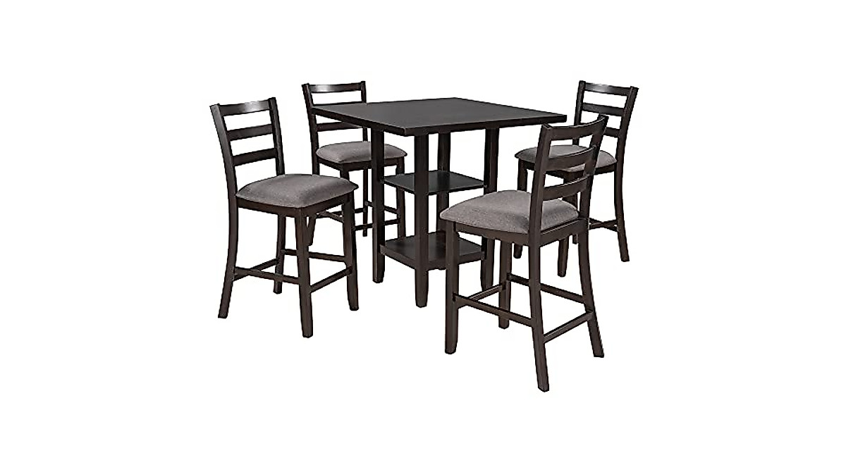 Merax 5-Pc Farmhouse Counter Height Dining Set - Storage & Chairs