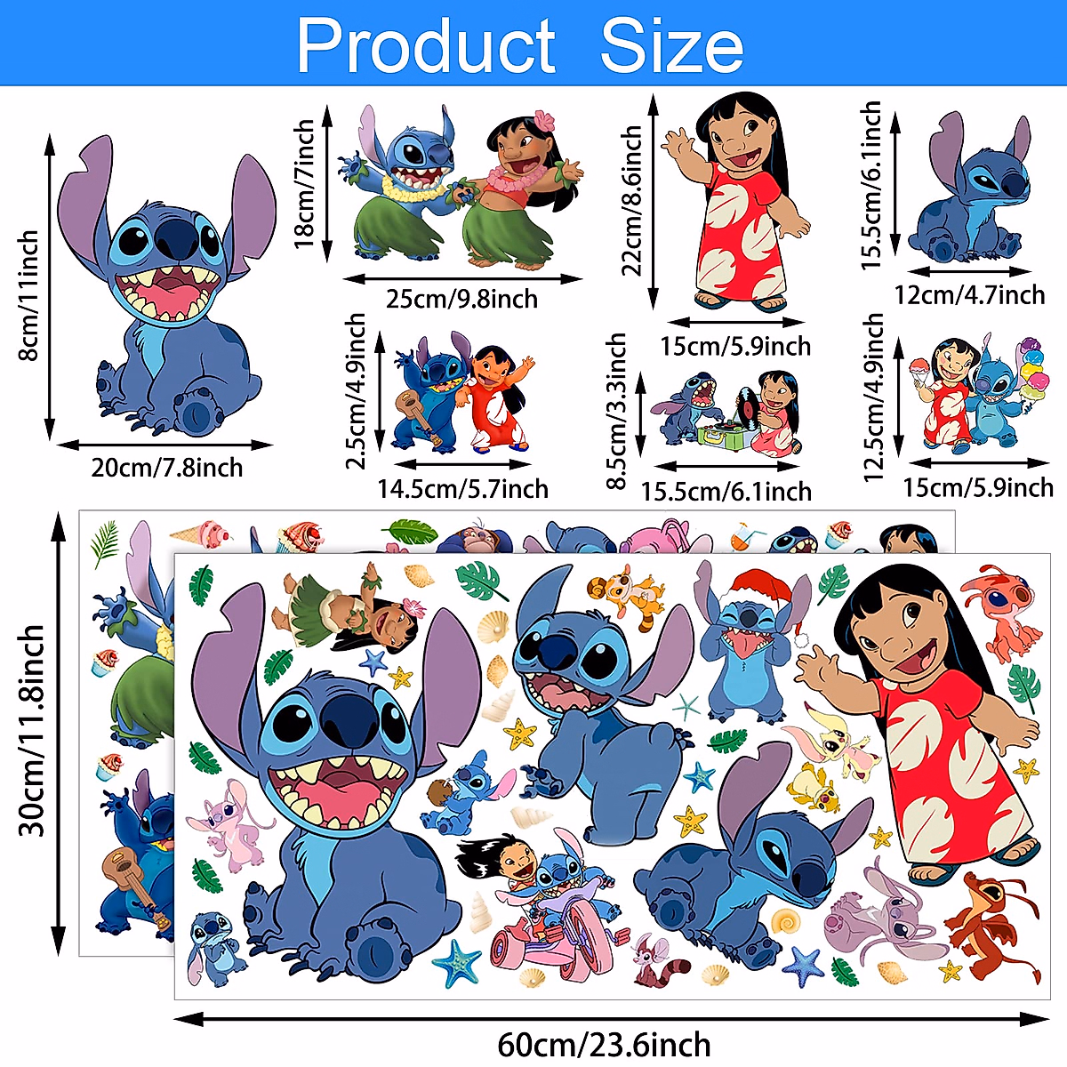 2 Sheets Cartoon Wall Decals, Large Removable Waterproof Peel and Stick Wall Stickers Ideal for Boys Girls Bedroom Bathroom Living Room Nursery Playroom Wall Decor