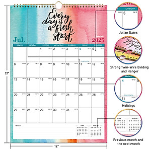 Calendar 2025-2026 - Wall Calendar 2025-2026, July 2025 - December 2026, 18 Monthly with Thick Paper, 12" x 17", Large Blocks with Julian Dates, Twin-Wire Binding, Hanging Hole