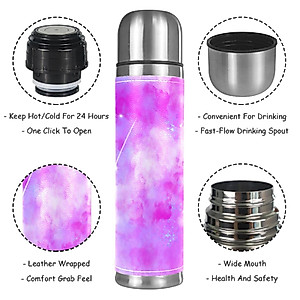 Stainless Steel Leather Vacuum Insulated Mug Starry Sky Thermos Water Bottle for Hot and Cold Drinks Kids Adults 16 Oz