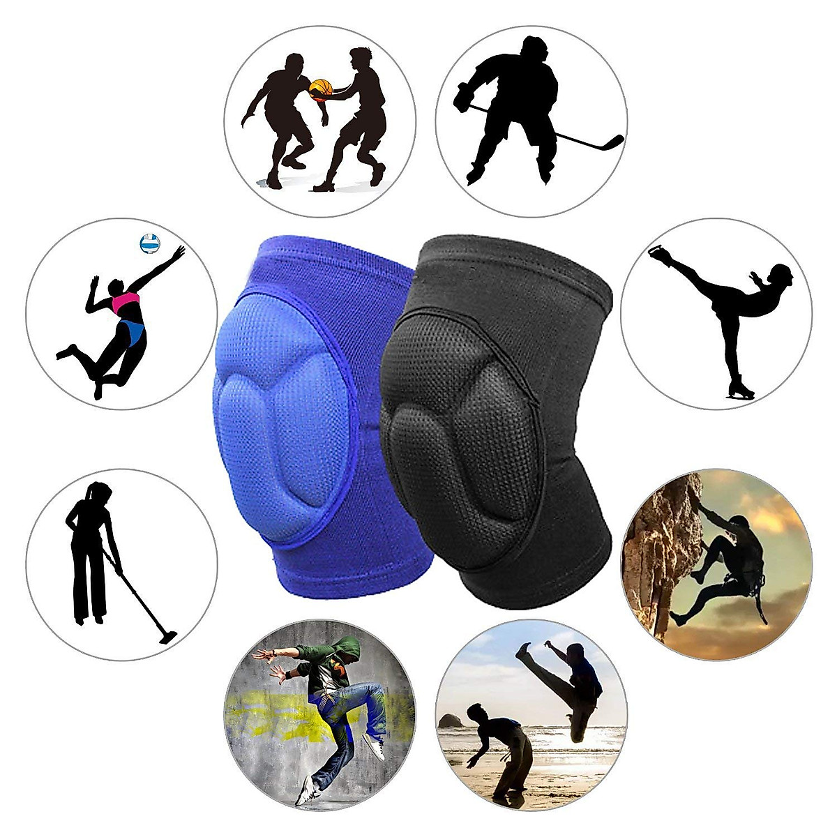 Sponge Cushioned Knee Support Pad 1 Pair Crush proof Sport Kneecap Brace Elastic Sleeve Fitness Bike Basketball MMA Boxing Ski Knee Injury Protector Guard - Pain- relief, Warm-up