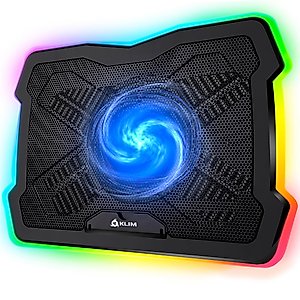 KLIM Ultimate - RGB Laptop Cooling Pad with LED Rim - New 2024 - Gaming Laptop Cooler - USB Powered Fan - Very Stable and Silent Laptop Stand - Compatible up to 17" - PC Mac PS5 PS4 Xbox One