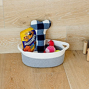 NaturalCozy 3-Piece Oval Storage Basket Set– Natural Rope Woven Baskets for Storage, Gift Basket Empty, Toy Basket, Soft Baby Basket for Nursery, Cat Dog Toy Baskets, Small Basket (Off White & Gray)