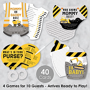 Big Dot of Happiness Dig It - Construction Party Zone - 4 Baby Shower Games - 10 Cards Each - Gamerific Bundle