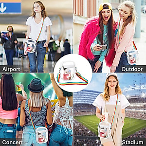 F-color Clear Bag Stadium Approved, Clear Purse for Concerts Sports Events Festivals, Clear Bags for Women with Adjustable Rainbow Strap, White
