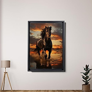 Majestic Black Stallion Galloping In The Clouds, Black Horse On Salt Flats, Canvas Print, Black Horse Print, Black Horse Wall Art, Canvas, Home Decor