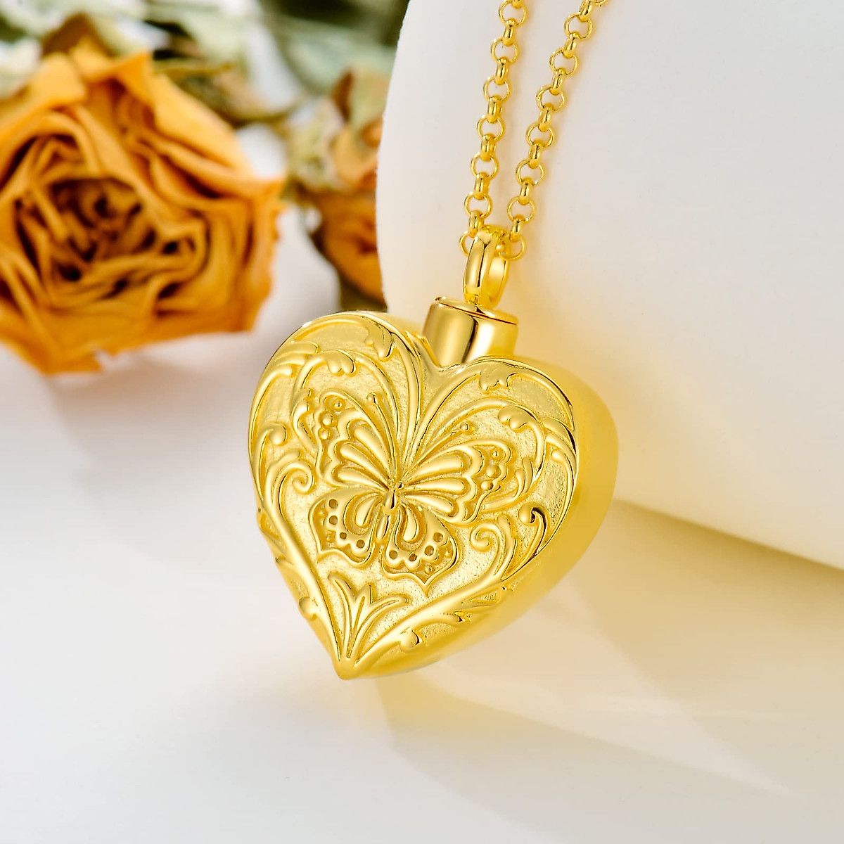SOULMEET Gold Plated Dream Butterfly Cremation Jewelry for Ashes, Heart Butterfly Urn Necklace That Holds Human Dog Cat Ashes, Carry Memorial Jewelry to Keep Someone Always with You