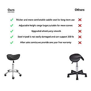 MWOSEN Saddle Stool Rolling Swivel Height Adjustable with Wheels. Ergonomic Saddle Chair Salon, Spa, Tattoo, Pedicure, Massage -Esthetician Chair(Black)