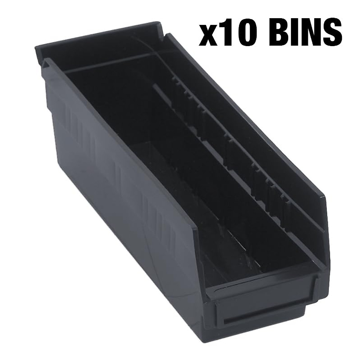 QUANTUM STORAGE SYSTEMS K-QSB101BK-10 10-Pack Plastic Shelf Bin Storage Containers, 11-5/8" x 4-1/8" x 4", Black