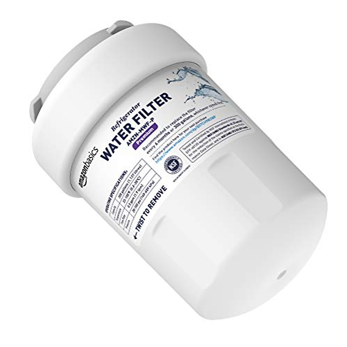 Amazon Basics Replacement GE MWF Refrigerator Water Filter Cartridge - Pack of 2, Premium Filtration