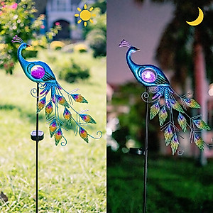 Stargarden Metal Solar Peacock Garden Stake, Garden Lights Solar Powered Waterproof Landscape Path Lights Outdoor Decorations for Pathway Patio Yard Lawn (Purple Ball)