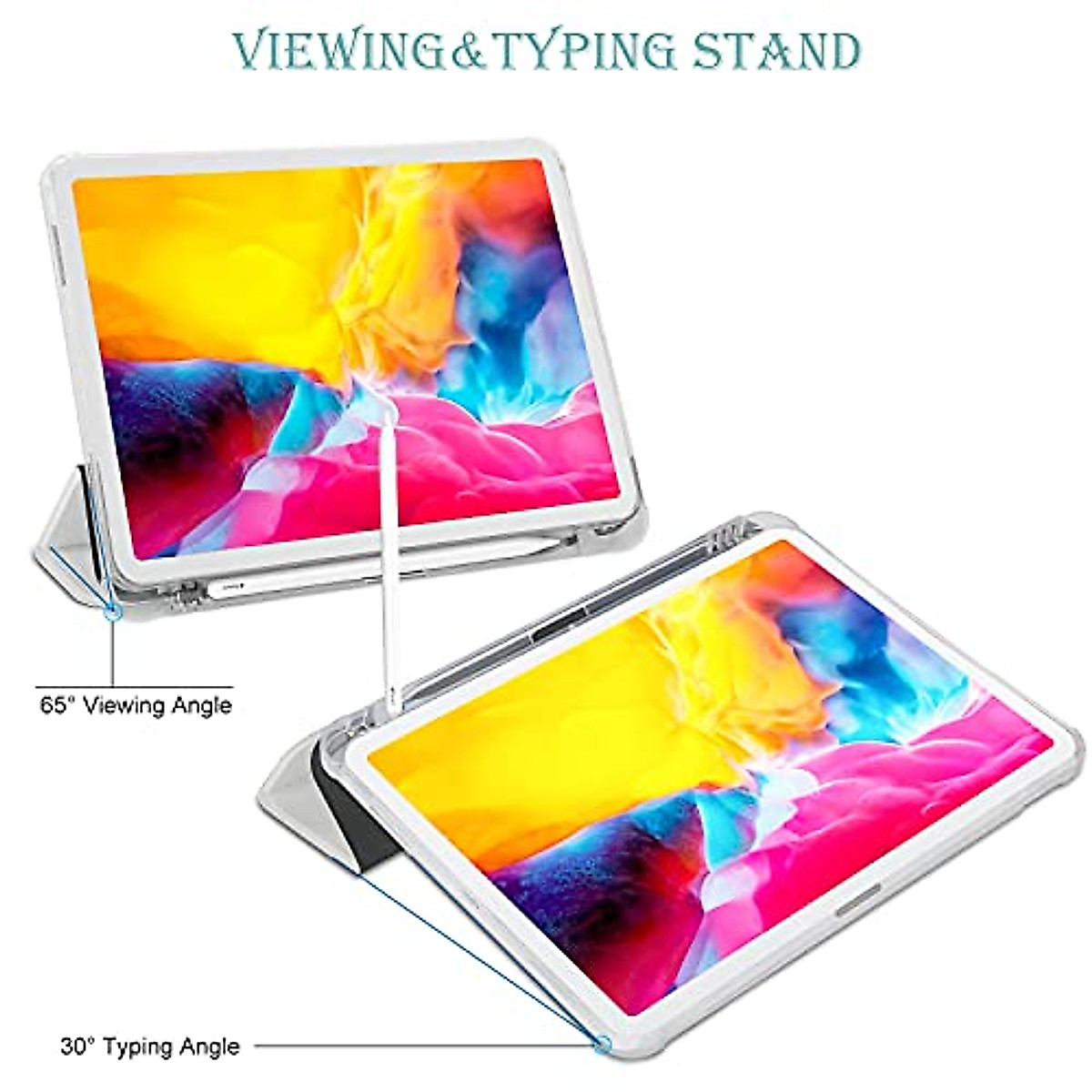 Hand Drawn Waves Tablet Case Compatible with iPad Pro 2021 11 Inch with Pencil Holder Slim Lightweight Three Fold Tablet Case Cover