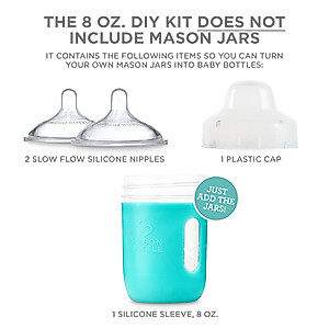 Mason Bottle 8 Ounce Glass Baby Bottles DIY Kit: Convert Your Mason Jars from Home, Non-Toxic, BPA and BPS Free, 100% Made in The USA