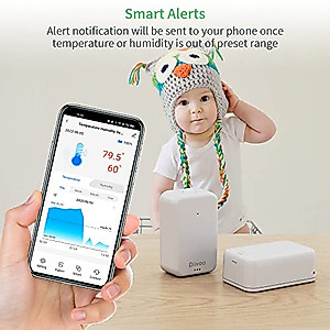 WiFi Thermometer, Diivoo Humidity Sensor Compatible with Alexa, Smart Thermometer Hygrometer with App Notification Alert, Remote Temperature Monitor for Home, Greenhouse, Car, Indoor, Pets