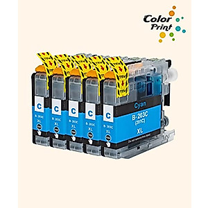 (5-Pack, 5xCyan) ColorPrint Compatible LC203XL Ink Cartridge Replacement for Brother LC203 XL LC-203XL fit for MFC-J4420DW MFC-J4620DW MFC-J5520DW MFC-J5620DW MFC-J5720DW MFC-J480DW MFC-J880DW Printer