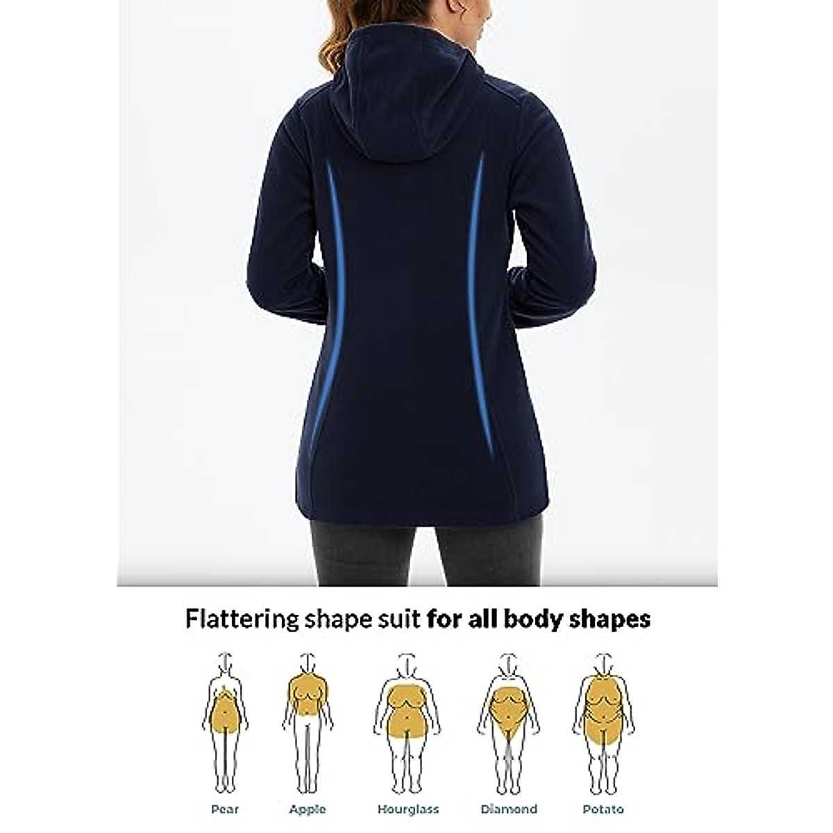 BALEAF Women's Fleece Jacket Long Zip Up Hoodie Lightweight Thermal Sweater Coat for Hiking Travel Navy Blue XL