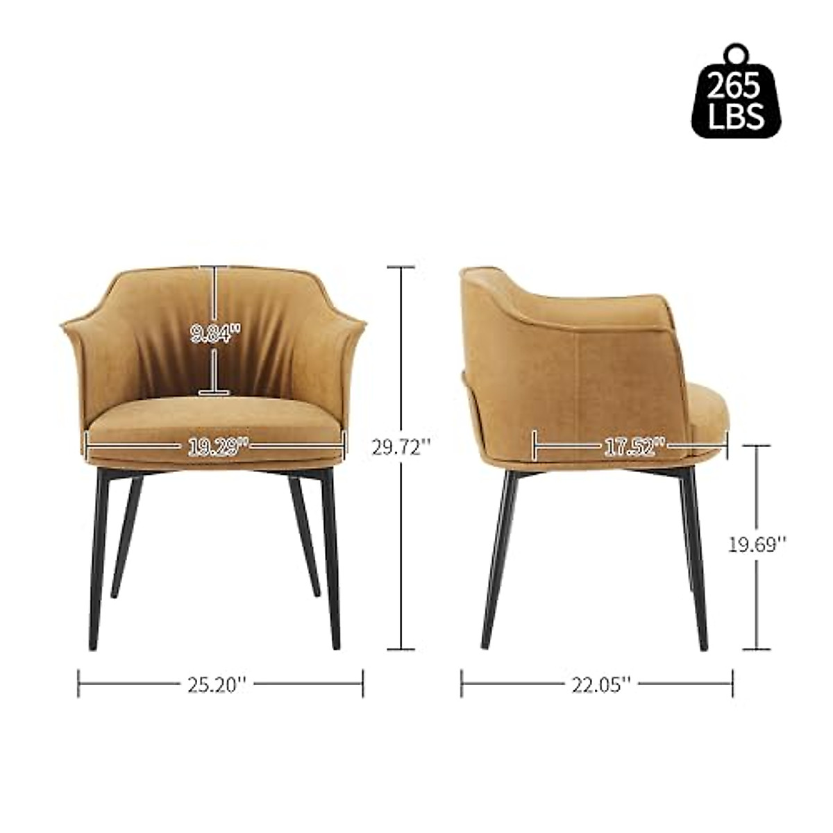 Art Leon Faux Leather Accent Chair, Mid Century Modern Arm Chair, Upholstered Living Room Chair with Metal Legs for Kitchen Bedroom Office, Light Brown