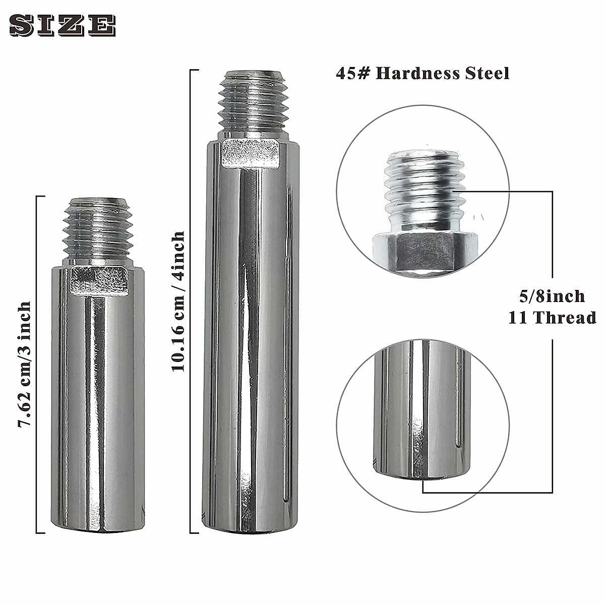 5/8"-11 Angle Grinder Extension Shaft Set Connecting Rotary Rod with Adjustable Angle Grinder Pin Wrench Lock-Nut Spanner and Flange Nut kit Compatible with Bosch Dewalt Makita etc(3" & 4" & 5.5")