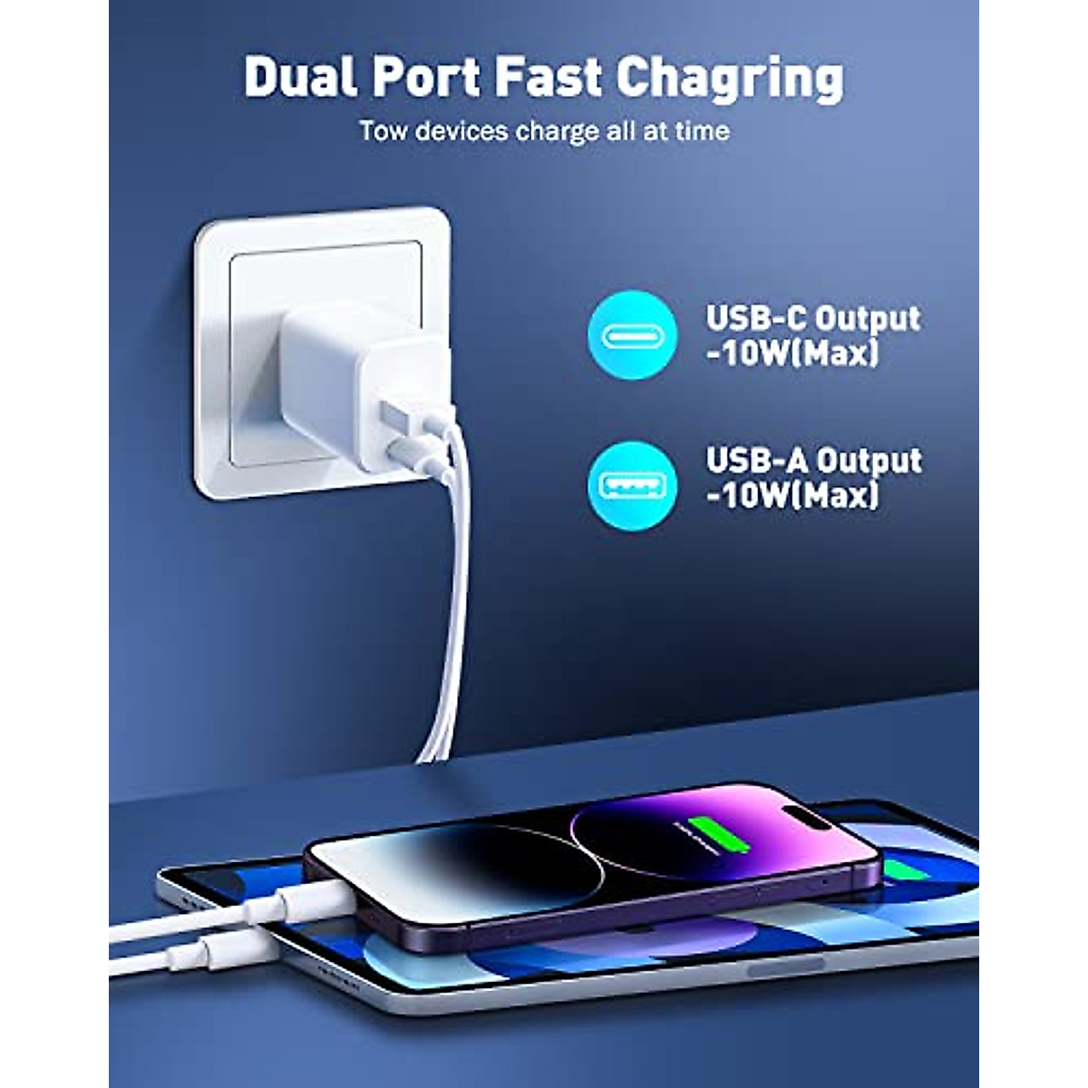 USB C Wall Charger,USB C Charger Block,Fast Charger Block Compatible for Samsung Galaxy S23 S22 Ultra S21 S20+ Watch 5 A71 A20 A14 A23,33W Dual Port for iPhone 14 13 12 Pro Max Apple Watch Series 8