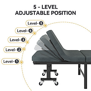 LEAIJIAFY Foldable Bed Sleeping Cot with Casters and 1.57" Latex Mattress,Temporary Bed Guest Rollaway Bed with Adjustable Backrest,Sturdy Metal Bed Frame,for Lunch Break Nap,Black,74.80" *23.62"