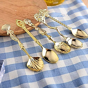 Falytemow Mini Spoons Gold Vintage Demitasse Scoop for Seasoning Coffee Tea Dessert Drink Mixing Milkshake Spoon Tableware Set of 5