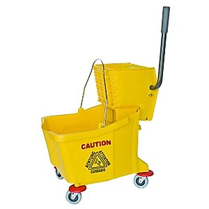 Magnolia Brush 6035-3 Plastic Mop Bucket Combo with Wringer, 35qt Capacity, 3" Ball Bearing Casters, Yellow
