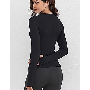 Gxpok Long Sleeve Workout Tops for Women Slim Fit,High-Stretch & Ultra-Soft Yoga Athletic Long Sleeve Shirts with Thumbhole(Black,S)