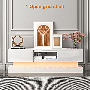 Koifuxii White LED TV Stand - Modern TV Stand with Led Lights and Storage Drawers for TVs up to 70 Inch - Gaming TV Entertainment Stand for Living Room, Bedroom