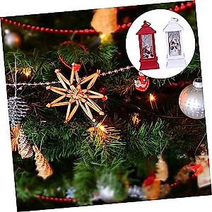 NOLITOY 2pcs Christmas Flame Lights Christmas Decorative Lantern Santa Snow Globe Lantern LED Christmas Lantern Table Top Decor Small Telephone Booth Lamp Snowball Christmas Plastic