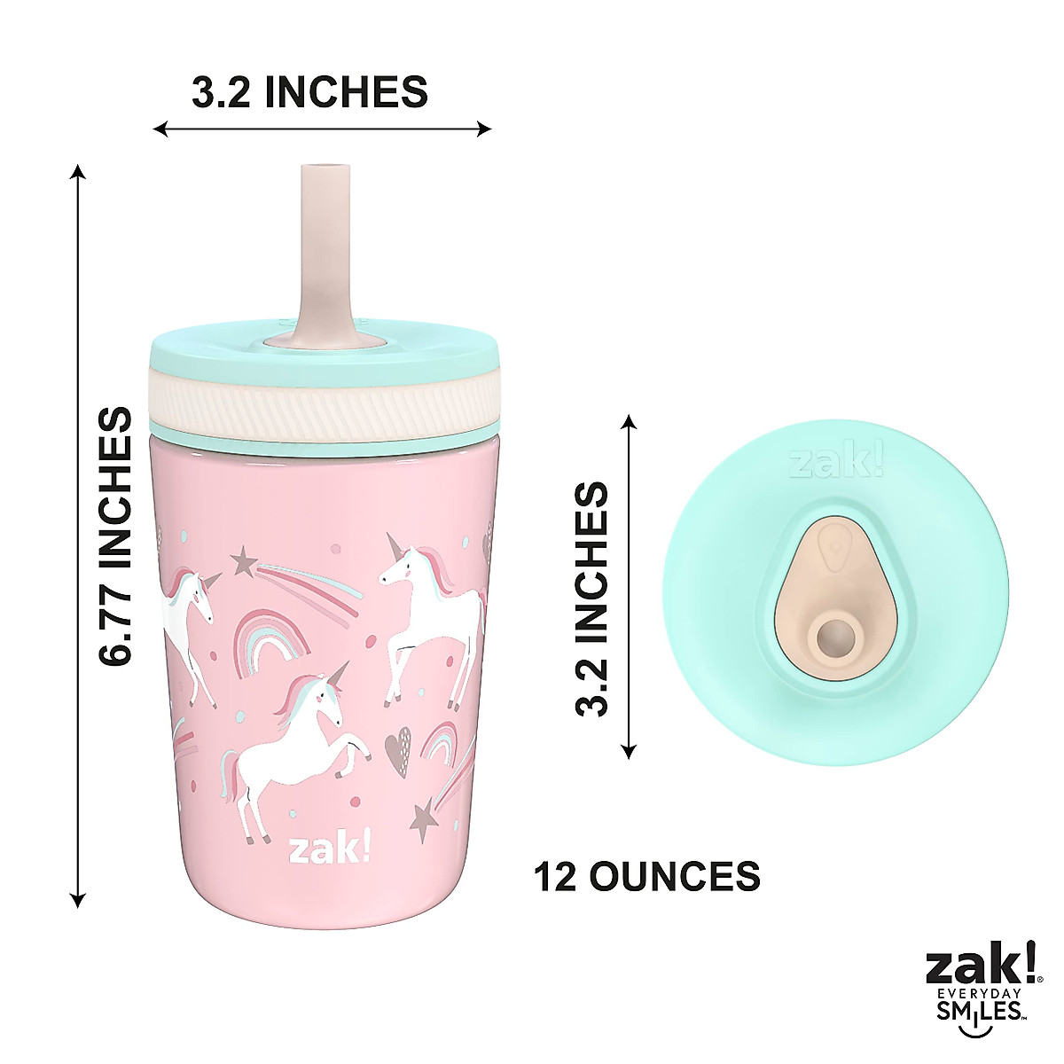 Zak Designs Kelso Toddler Cups For Travel or At Home, 12oz Vacuum Insulated Stainless Steel Sippy Cup With Leak-Proof Design is Perfect For Kids (Fanciful Unicorn)