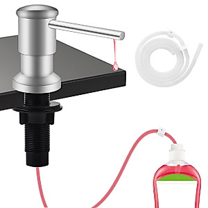 Sink Soap Dispenser, OHiHi Kitchen Sink Soap Dispenser with 47" Extension Tube, Wide Pump Head Base, No Water Leaking, No Need to Fill The Little Bottle Again, Brushed Nickel