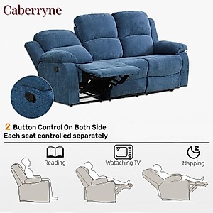 Caberryne Recliner Sofa for Living Room Furniture,Linen Fabric Blue Reclining Sofa 3 Seater Recliner Sofa Couch Reclining Sofa with Drop Down Table RV Sofa for Living Room(A-Linen Fabric Blue)