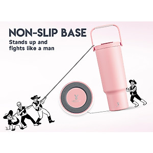 Meoky 40 oz Tumbler with Handle and Straw, Insulated Water Bottle, Stainless Steel Travel Mug, Keeps Cold for 34 Hours, 100% Leak Proof, Fits in Car Cup Holder (Blush)