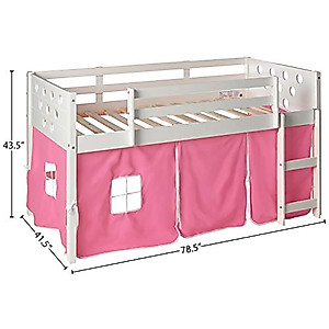 Donco Kids 780A-TW-750C-TB Circles Low Loft Bed with Pink Tent, Twin, White