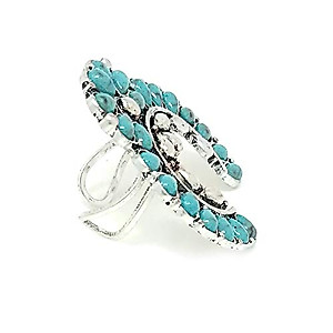 Emulily Western Turquoise Squash blossom Adjustable Cuff Ring