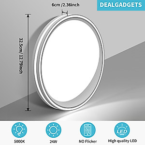 LED Ceiling Light Fixture Flush Mount, 12.8 Inch 24W Modern Flat Round Ceiling Light Fixtures Daylight White 5000K Led Ceiling Lamp for Bathroom, Kitchen, Bedroom, Living Room, Dining Room, Balcony