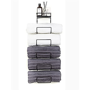 SODUKU Towel Rack Wall Mounted Metal Wine Rack with Natural Marble Top Shelf Metal Towel Racks Storage Organizer Holder for Bathroom Bath Kitchen