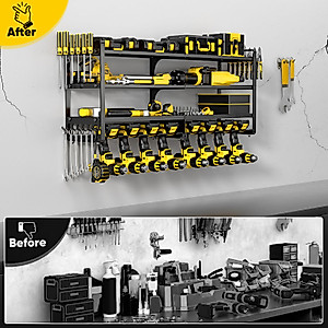 POKIPO Large Power Tool Organizer Wall Mount, Heavy Duty Widen 8 Drill Holder, 4 Layers Cordless Tool Storage Rack, Utility Racks Shelf for Garage