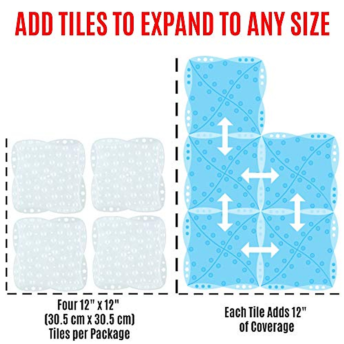 SlipX Solutions Versatile Expandable Bath & Shower Safety Mat System with Microban Protection, Fits Any Size Bath Tub or Shower (Custom Size, Clear, 12" Tiles, 4 Pack)