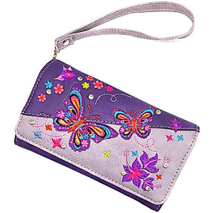 Zelris Butterfly Flower Season Embroidery Women Conceal Carry Handbag Wallet Set (Purple Violet)
