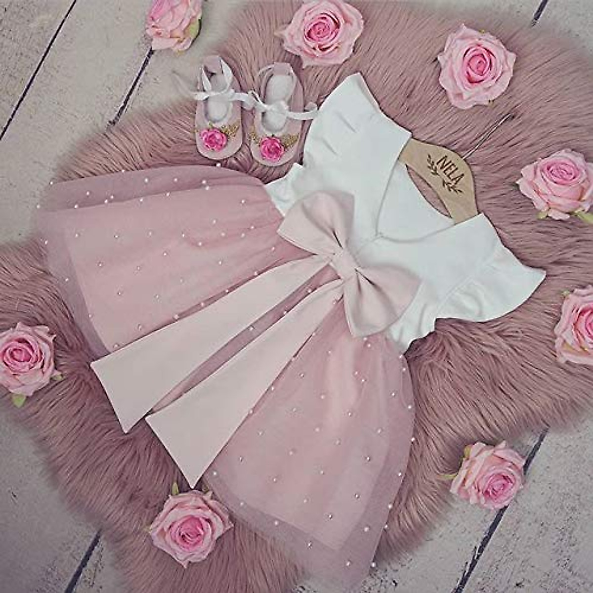 LeSury Baby Girls Tutu Dress Pink Ruffles Sleeveless Toddler Sundress Tulle Dresses Big Bow Princess (Pink, 6-12 M)