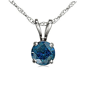 Dazzlingrock Collection Round Blue Diamond Solitaire Pendant With 18 inch Silver Chain For Her (0.50 ctw., Color Blue, Clarity I2-I3) | 14K White Gold